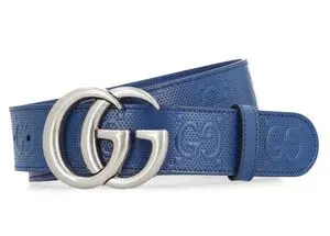 Gucci Gg Marmont Wide Belt - Navy Blue/silver