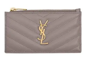 Saint Laurent Cassandre Matelasse Zipped Fragments Card Case De Poudre Embossed Fog