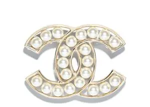 Chanel Glass Pearl Cc Brooch - Gold