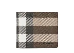 Burberry Check Ecanvas International Bifold Wallet 8 Slot - Dark Birch Brown