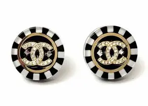 Chanel Round Cc Logo Earrings - Gold/black/white (aba113)