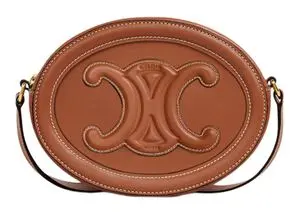 Celine Triomphe Embroidery Oval Crossbody Purse - Tan