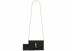 Saint Laurent Uptown Chain Wallet Grain De Poudre - Black