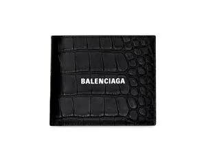 Balenciaga Cash Square Folded Coin Wallet Crocodile Embossed - Black