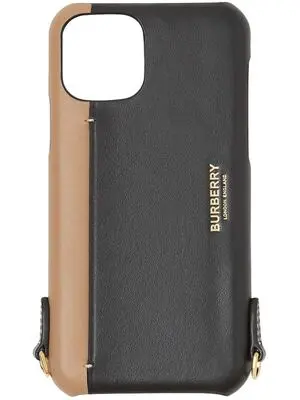 Burberry Leather Iphone 11 Pro Phone Case With Strap - Black Tan