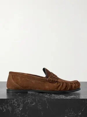 Saint Laurent Logo-embellished Suede Penny Loafers - Brown