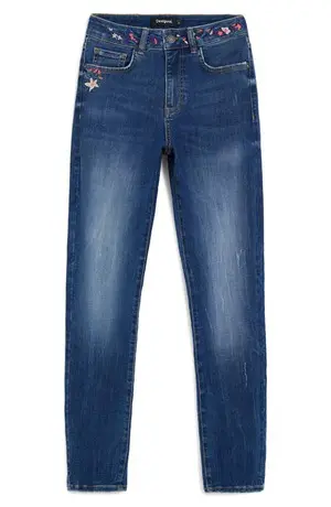 Desigual Slim Fit Embroidered Jeans
