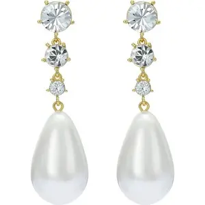 Ted Baker London Pearsti Faux Pearl Drop Earrings - Gold Tone White Clear Crystal