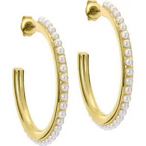 Ted Baker London Peraa Medium Hoop Earrings - Gold Tone Pearl