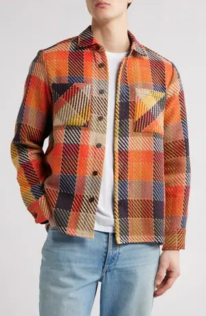 WAX LONDON Whiting Plaid Cotton Blend Overshirt Orange Multi