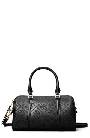 Tory Burch Mini T Monogram Leather Barrel Bag - Black