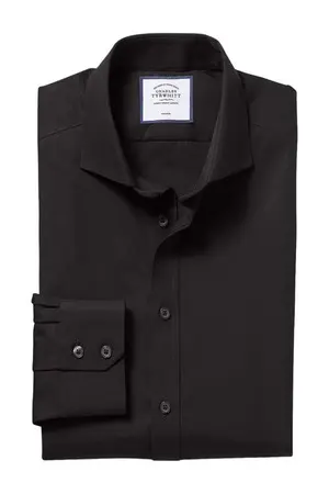 CHARLES TYRWHITT Non-iron Poplin Cutaway Slim Fit Shirt Double Cuff - Black