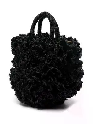 IBELIV Raffia Tote Bag With Ruffle Detail - Black