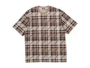 A BATHING APE A Bathing Ape Logo Check Pattern Tee Shirt Beige