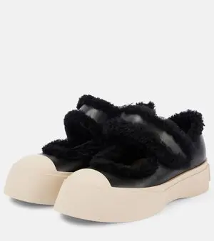 Marni Shearling-lined Leather Mary Jane Sneakers - Black