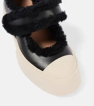 Marni Shearling-lined Leather Mary Jane Sneakers - Black