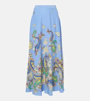 Etro Floral Silk Maxi Skirt - Blue