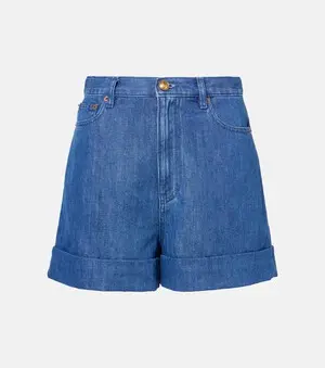 Valentino Garavani Cotton And Linen Denim Shorts - Blue