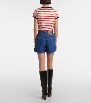 Valentino Garavani Cotton And Linen Denim Shorts