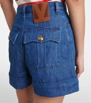 Valentino Garavani Cotton And Linen Denim Shorts