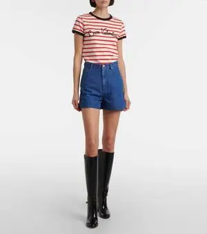 Valentino Garavani Cotton And Linen Denim Shorts
