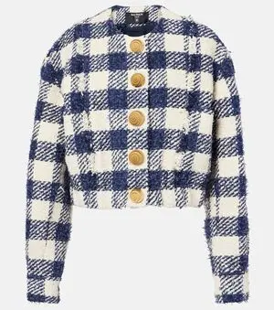Balmain Checked Tweed Jacket Blue
