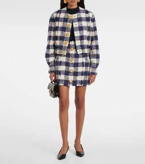 Balmain Checked Tweed Jacket - Blue