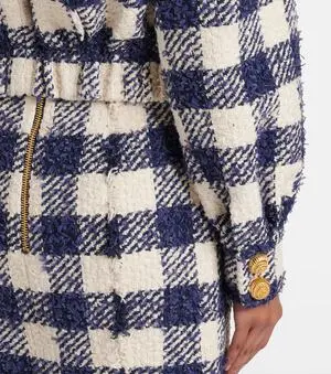 Balmain Checked Tweed Jacket - Blue