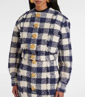 Balmain Checked Tweed Jacket - Blue