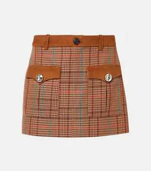 AREA Checked Wool-blend Miniskirt - Brown