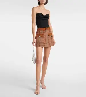AREA Checked Wool-blend Miniskirt - Brown