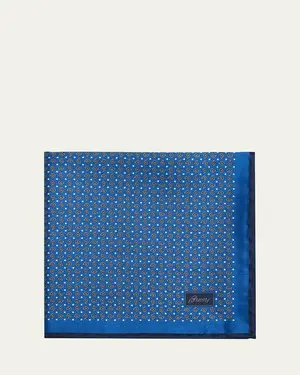 Brioni Men's Micro-Paisley Silk Pocket Square Blue Multi