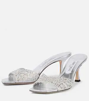 JIMMY CHOO Skye 70 Embellished Mules - Silver