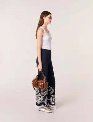 Maje Cotton Trousers With Crochet Detail
