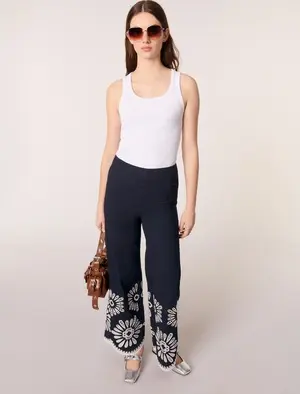 Maje Cotton Trousers With Crochet Detail