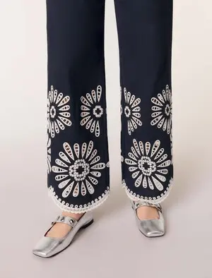 Maje Cotton Trousers With Crochet Detail