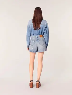 Maje Embellished Denim Shorts