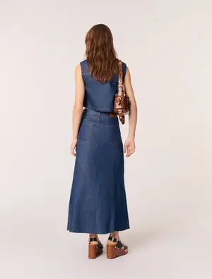 Maje Cotton Denim Cropped Sleeveless Jacket