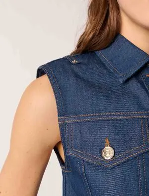 Maje Cotton Denim Cropped Sleeveless Jacket