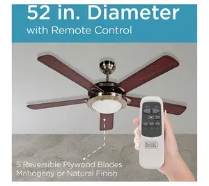 BLACK + DECKER Black+decker 52' Ceiling Fan With Remote Contro, 5 Blades