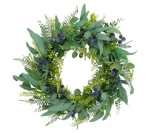 PULEO INTERNATIONAL 30' Artificial Eucalyptus Spring Wreath Ivory - One-color