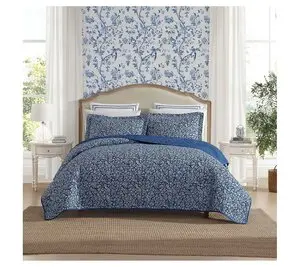 Laura Ashley Elaina Indigo Blue King Quilt Shamset - One-color