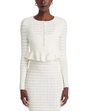 LoveShackFancy Rogan Crewneck Cardigan Sweater - Ivory