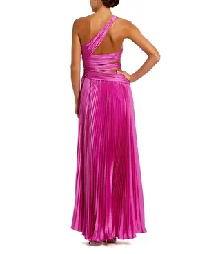 Mac Duggal One Shoulder Pleated Charmeuse Gown With Slit - Fuchsia