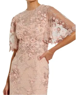 Mac Duggal Flutter Sleeve Floral Embroidered Net Gown - Rose