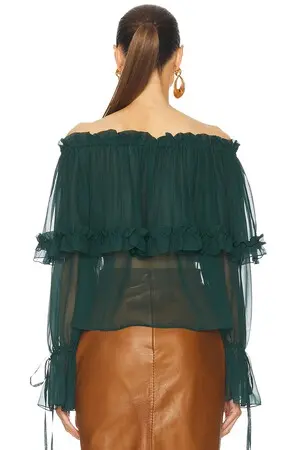 Saint Laurent Sheer Off The Shoulder Blouse - Vert