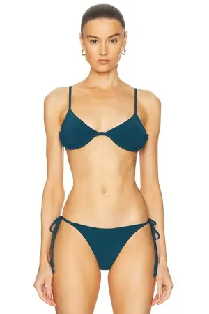 Bond Eye Reversible Gwen Balconette Bikini Top - Petrol Blue & Forest Bare