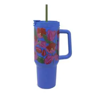 VERA BRADLEY Stainless Steel Xl Tumbler With Handle In Tulips On Quiet Harbor - Blue/pink