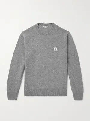 Loewe Anagram Logo-embroidered Wool Sweater - Gray