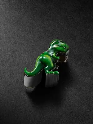 GREG YUNA T-rex 14-karat White Gold And Enamel Pendant - Green